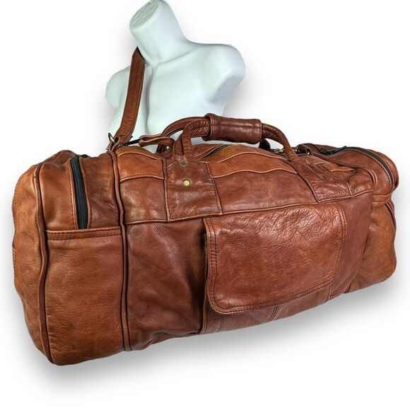 Vintage | Bags | Vintage Leather Duffle Bag Weekender Overnight Travel ...